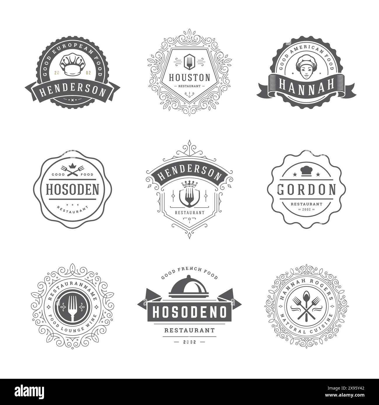 Restaurant logos templates set vector illustration. Good for restaurant ...