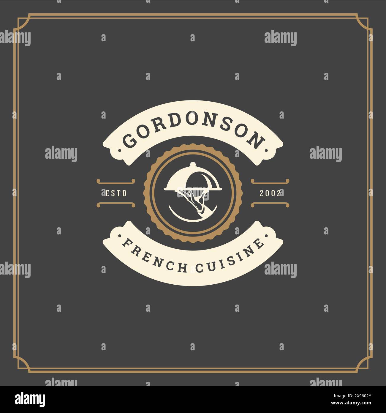 Restaurant logo template vector illustration. Waiter hand holding tray ...