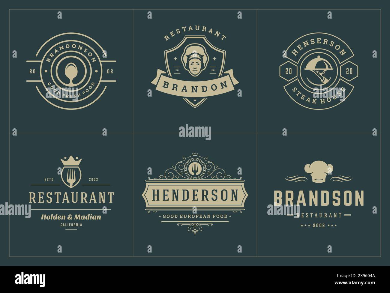 Restaurant logos templates set vector illustration good for menu labels ...