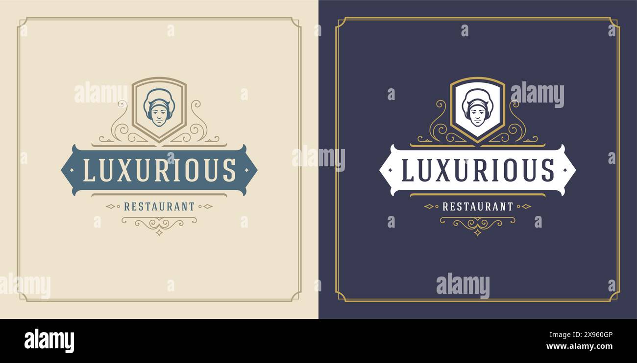 Restaurant logo template vector illustration chef man face in hat ...