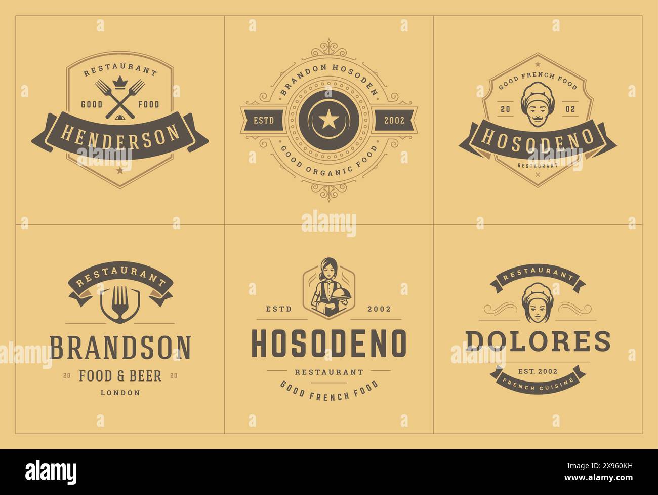 Restaurant logos templates set vector illustration good for menu labels ...
