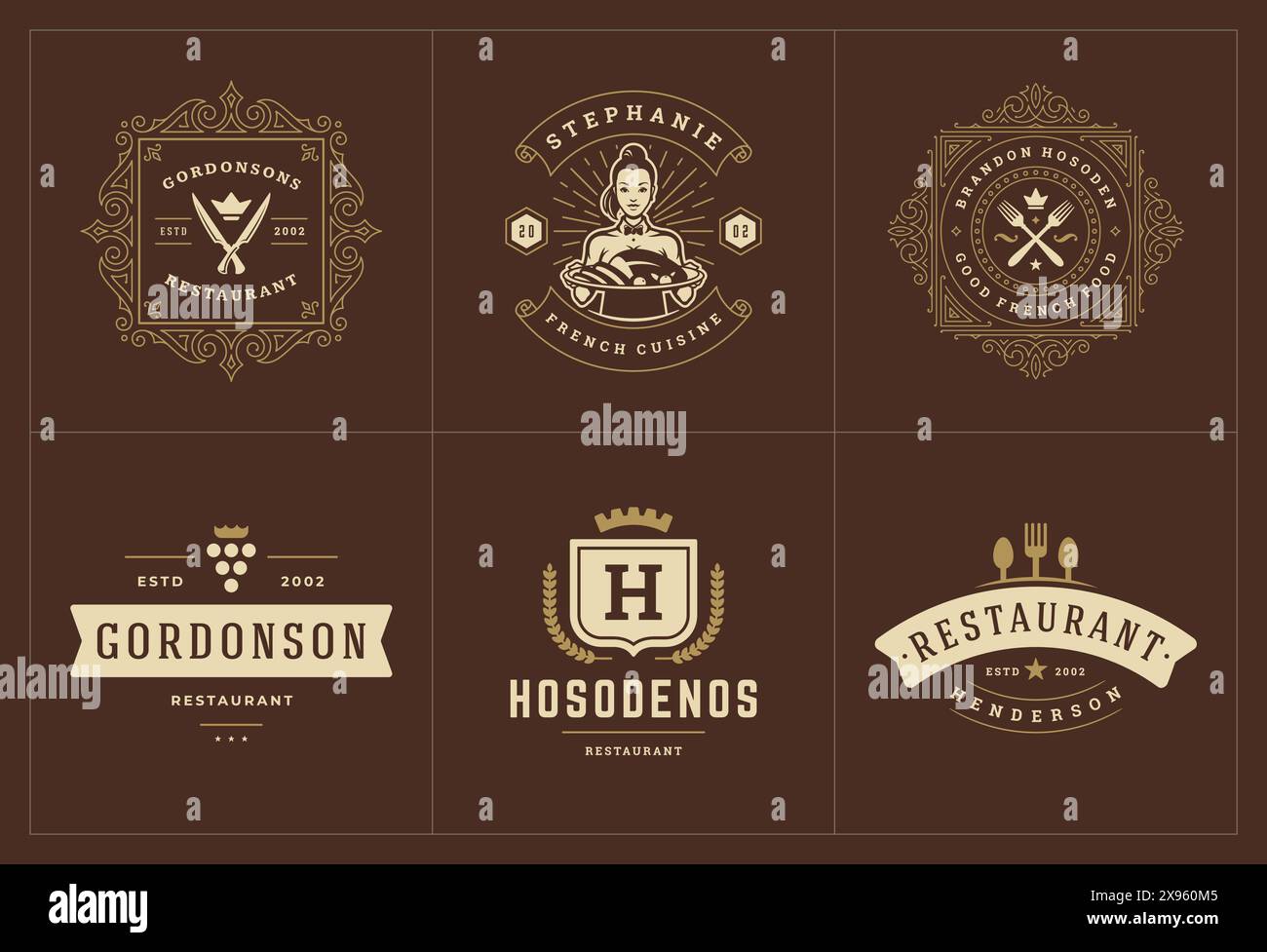 Restaurant logos templates set vector illustration good for menu labels ...