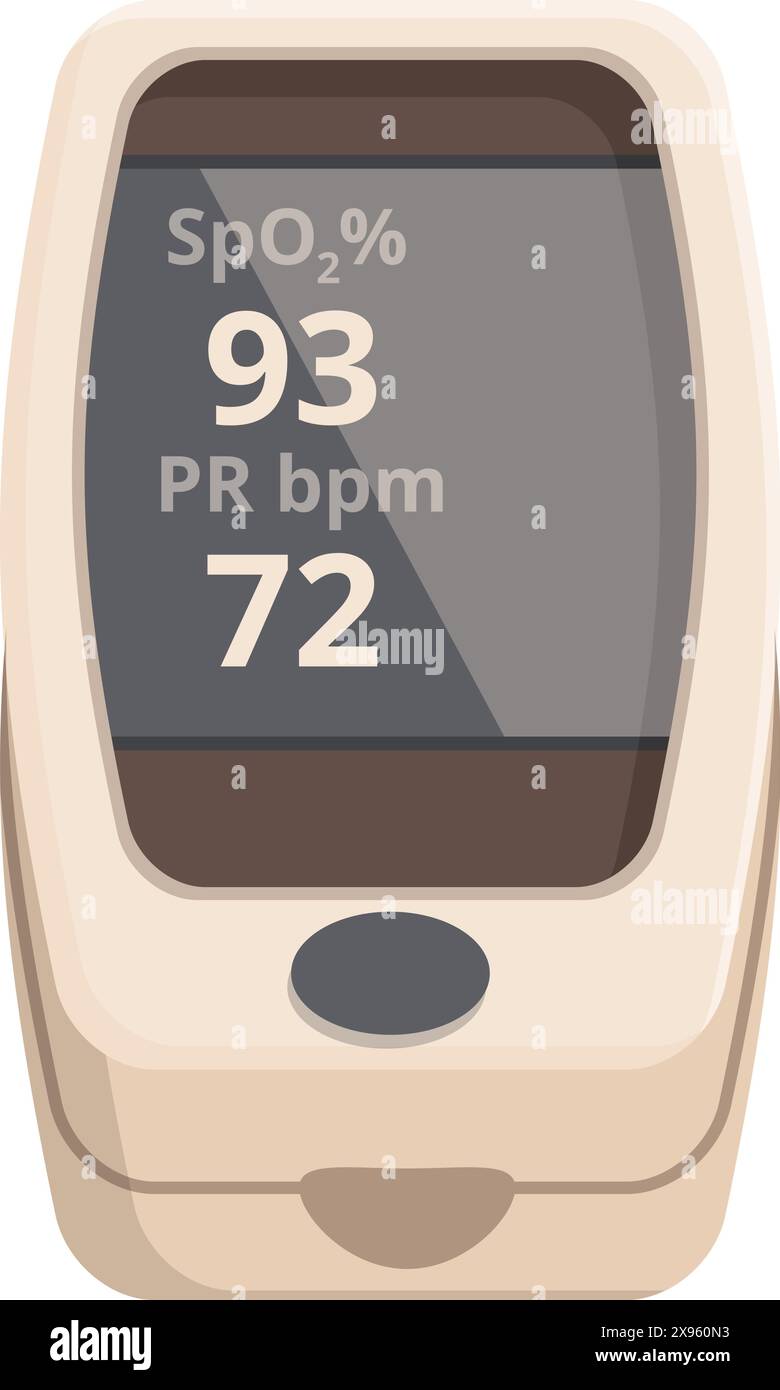 Illustration of a handheld pulse oximeter showing spo2 level and heart ...