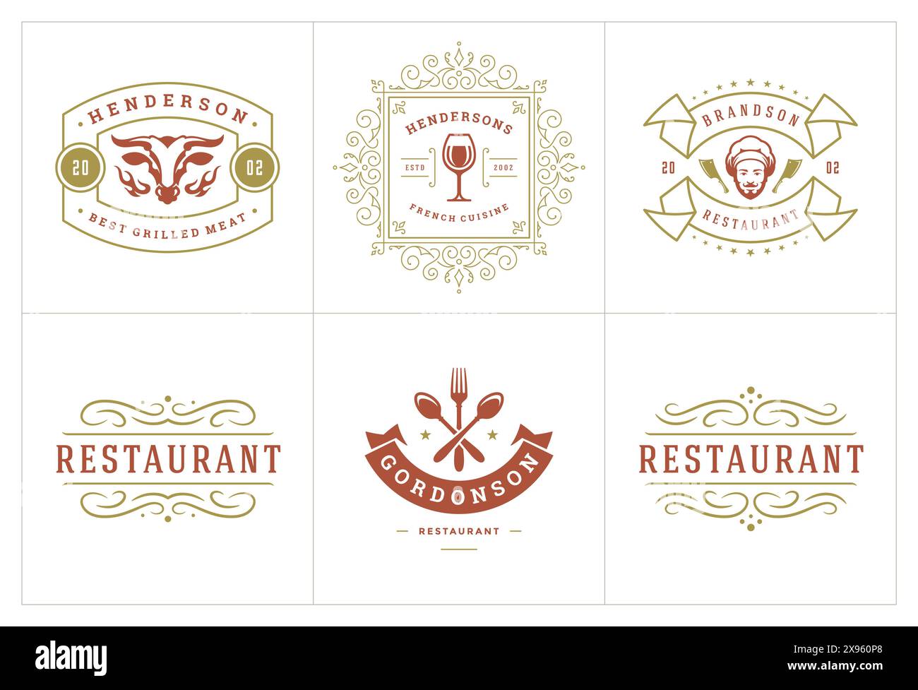 Restaurant logos templates set vector illustration good for menu labels ...