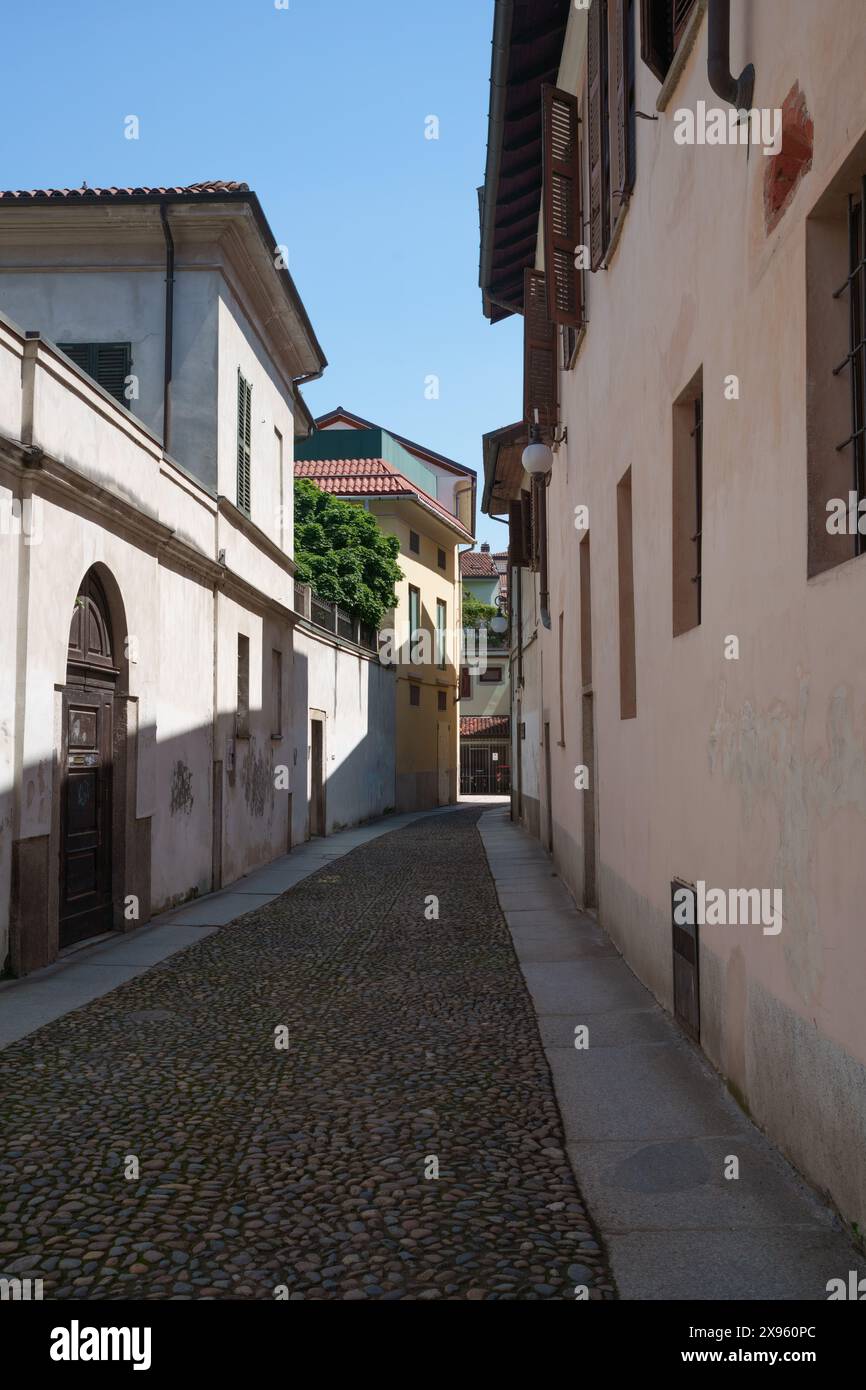 Historic street known as Vicolo Canonica at Novara, Piedmont, Italy ...