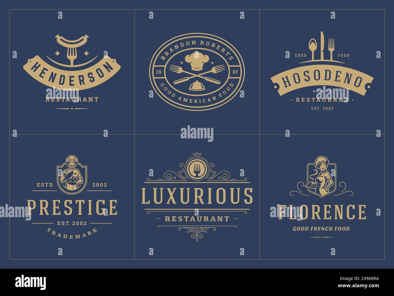 Restaurant logos templates set vector illustration good for menu labels ...