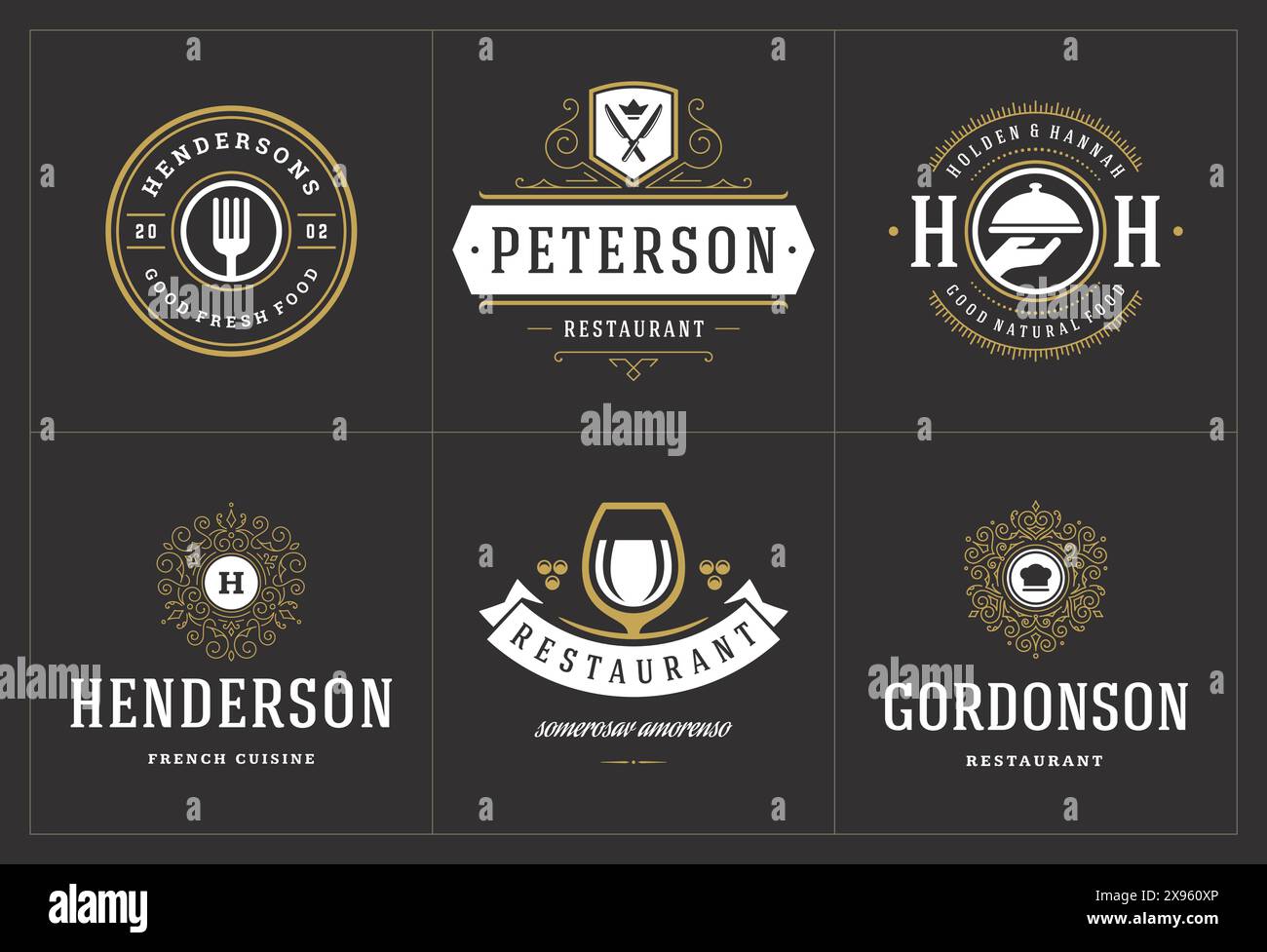 Restaurant logos templates set vector illustration good for menu labels ...