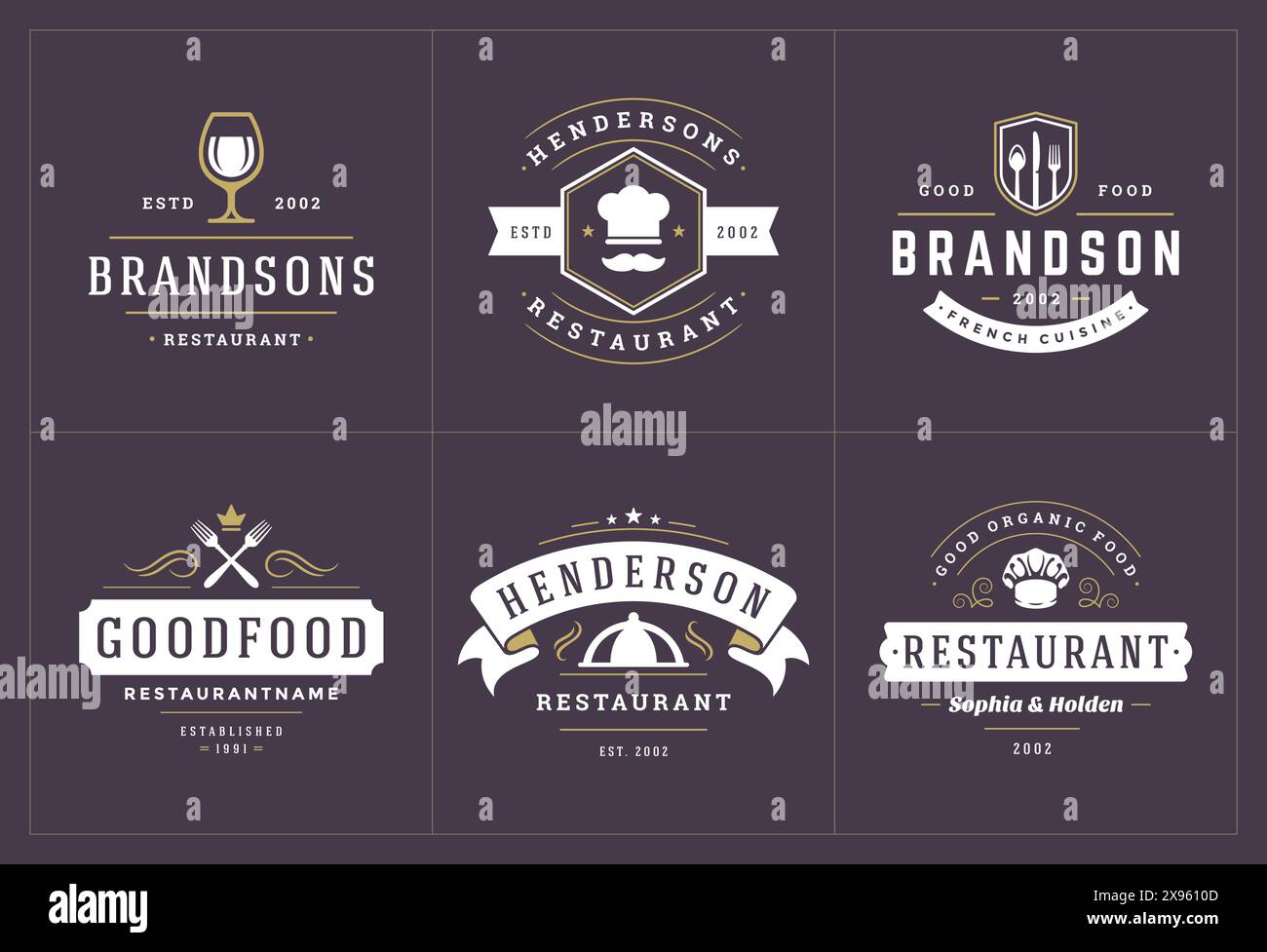 Restaurant logos templates set vector illustration good for menu labels ...