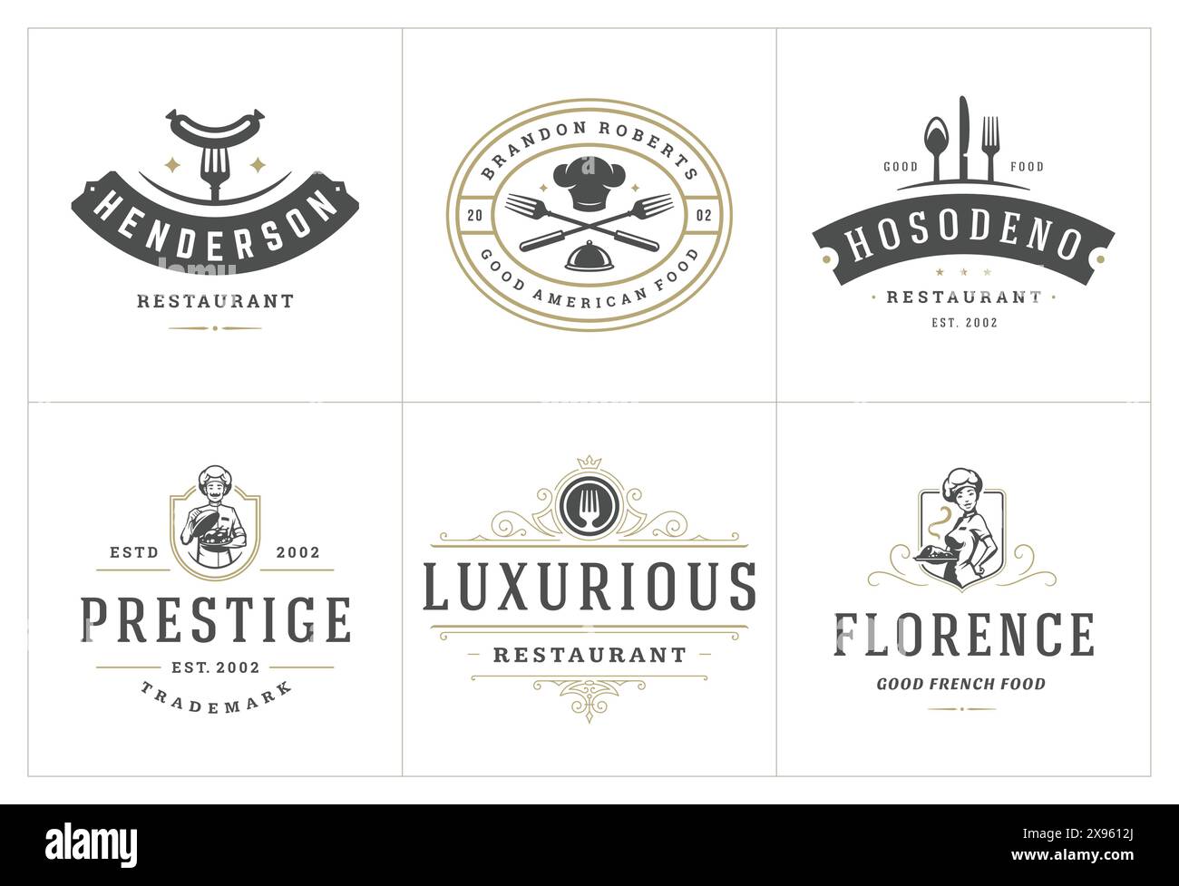 Restaurant logos templates set vector illustration good for menu labels ...