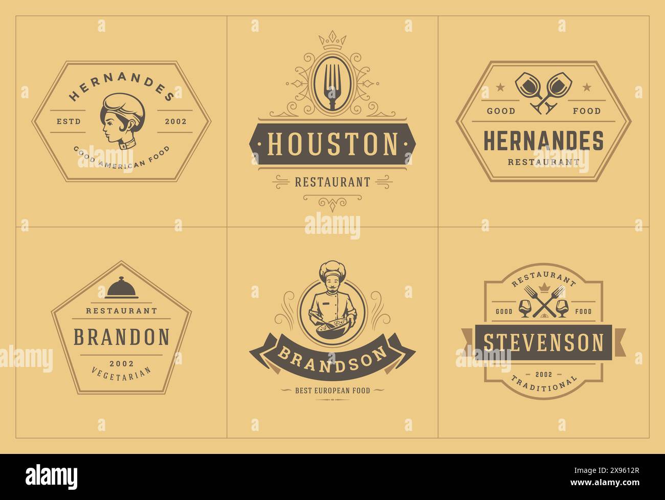 Restaurant logos templates set vector illustration good for menu labels ...