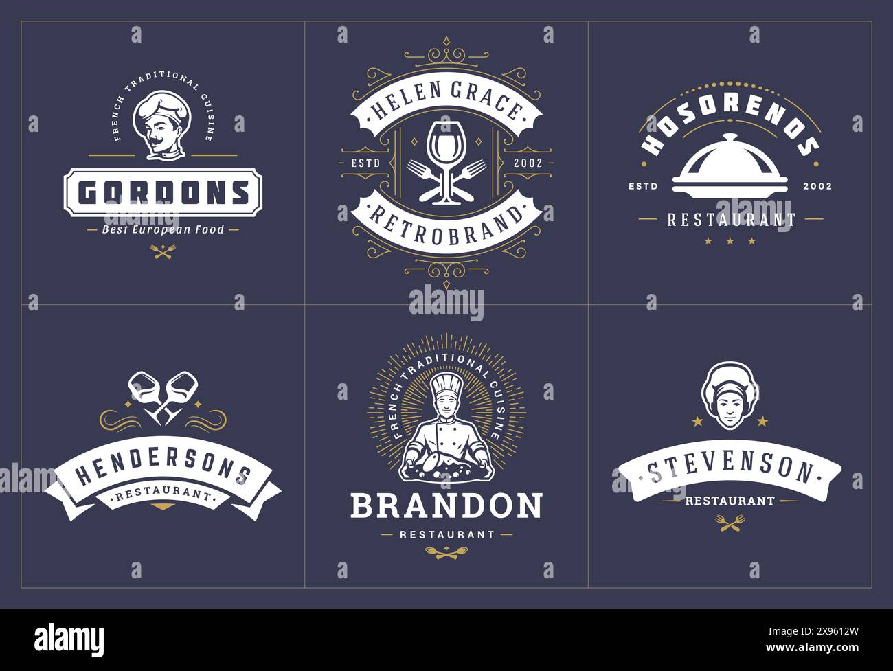 Restaurant logos templates set vector illustration good for menu labels ...