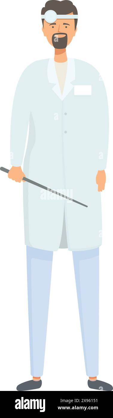 Cartoon illustration of a cheerful male scientist holding a pointer ...
