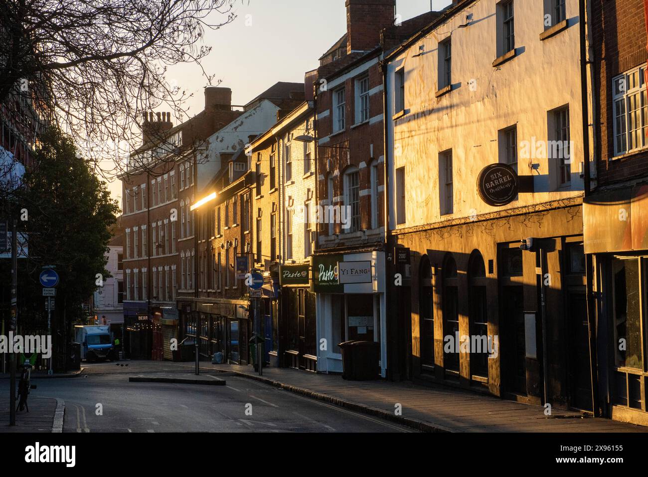 Early morning light on the front of buildings in Hockley Nottingham ...