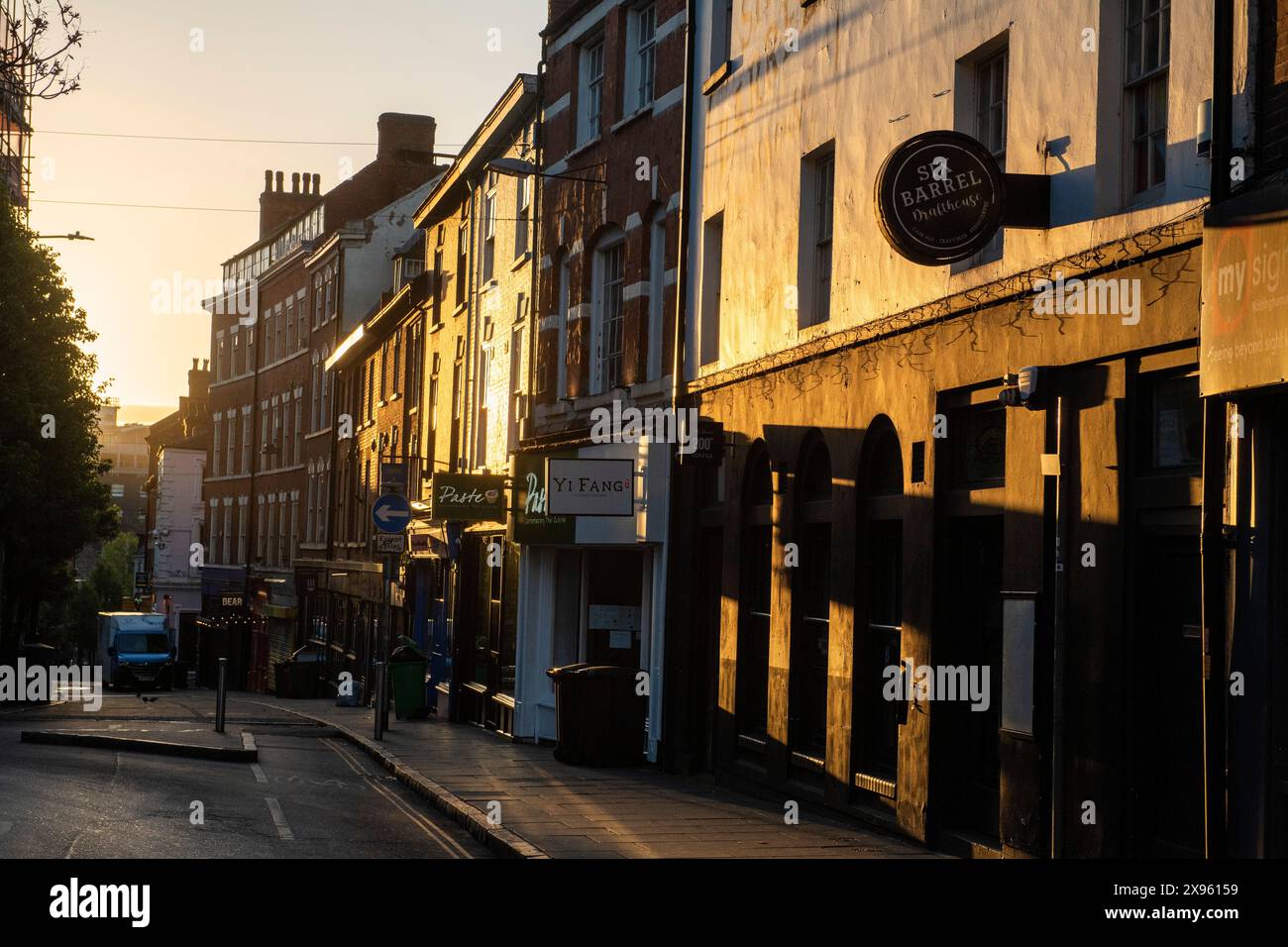 Early morning light on the front of buildings in Hockley Nottingham ...