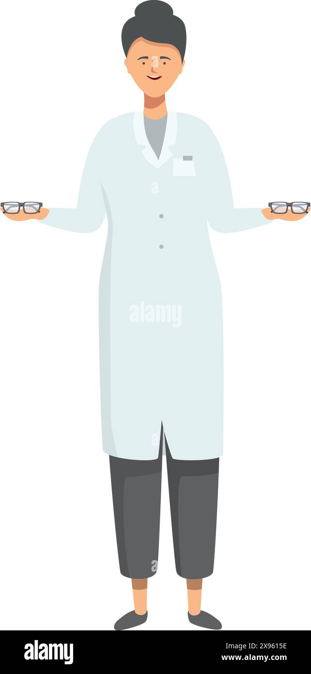 Vector illustration of a female optometrist with two pairs of glasses ...
