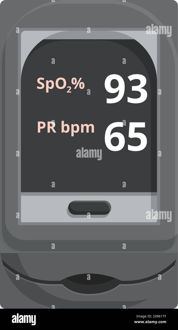 Illustration of a pulse oximeter displaying spo2 at 93 percent and ...