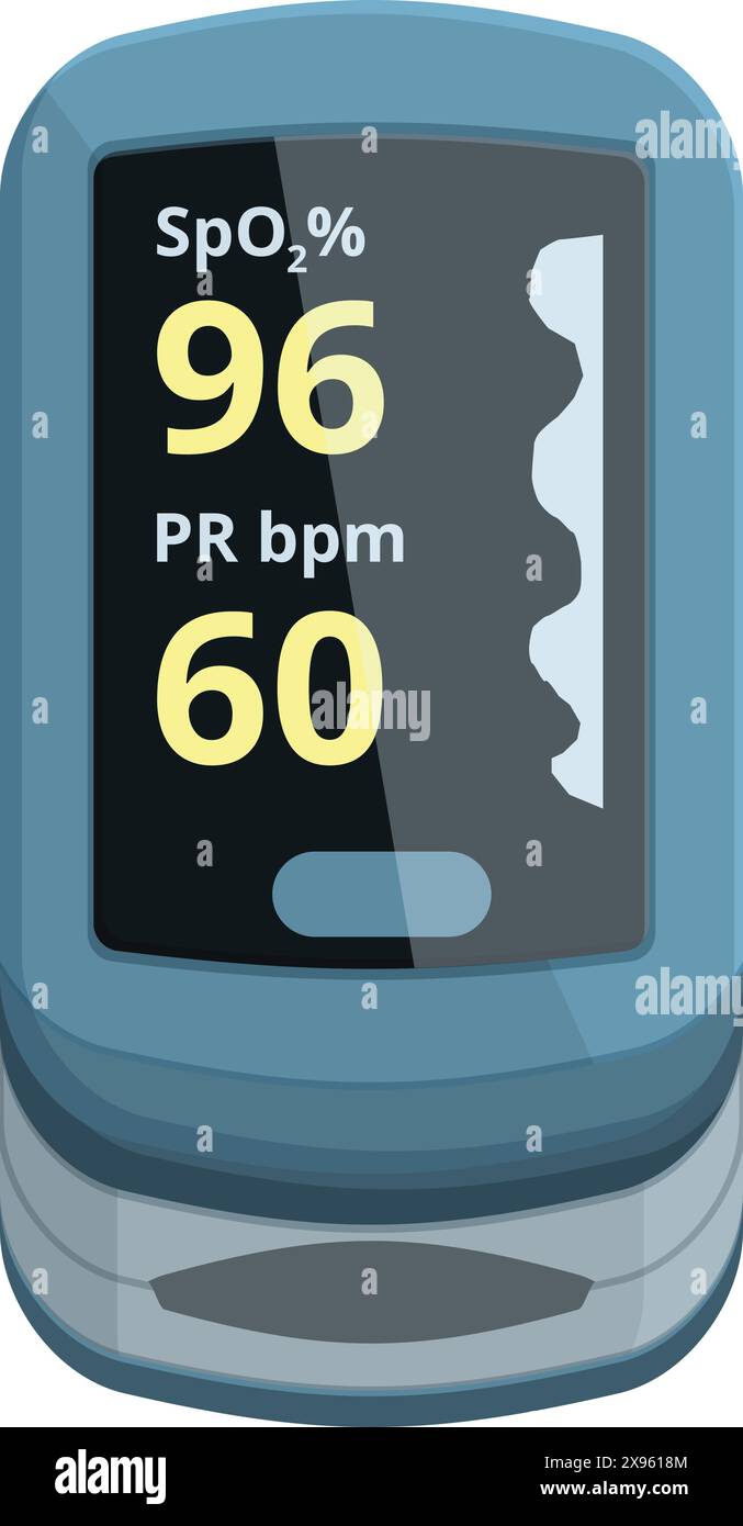 Vector image of a fingertip pulse oximeter displaying spo2 and heart ...