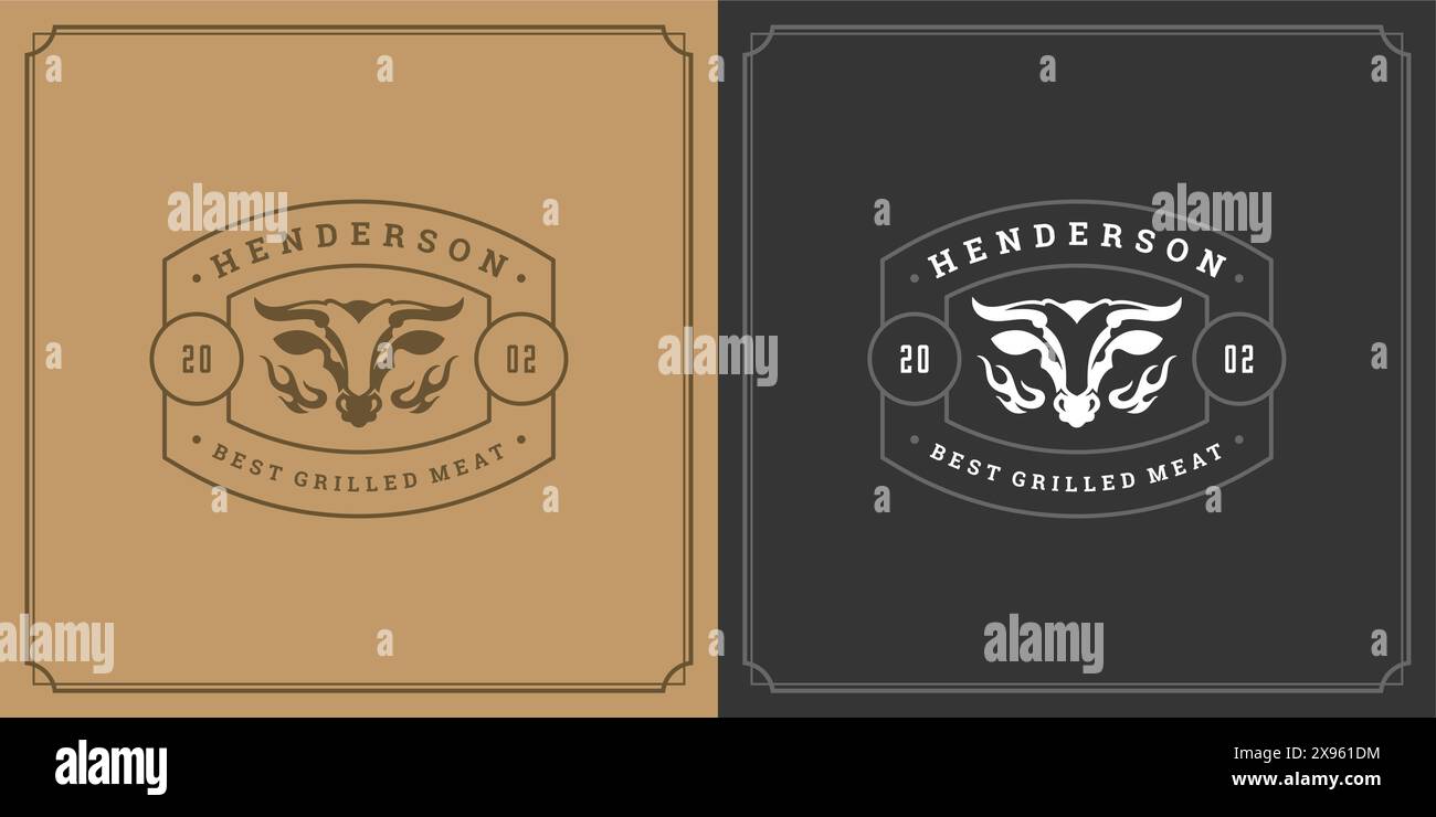 Restaurant logo design vector illustration bull head silhouette, good ...