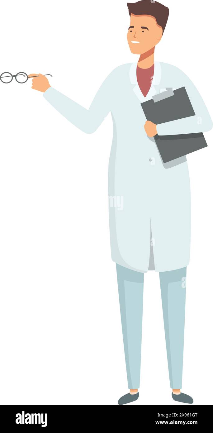 Professional cartoon optometrist with a clipboard and eyeglasses ...