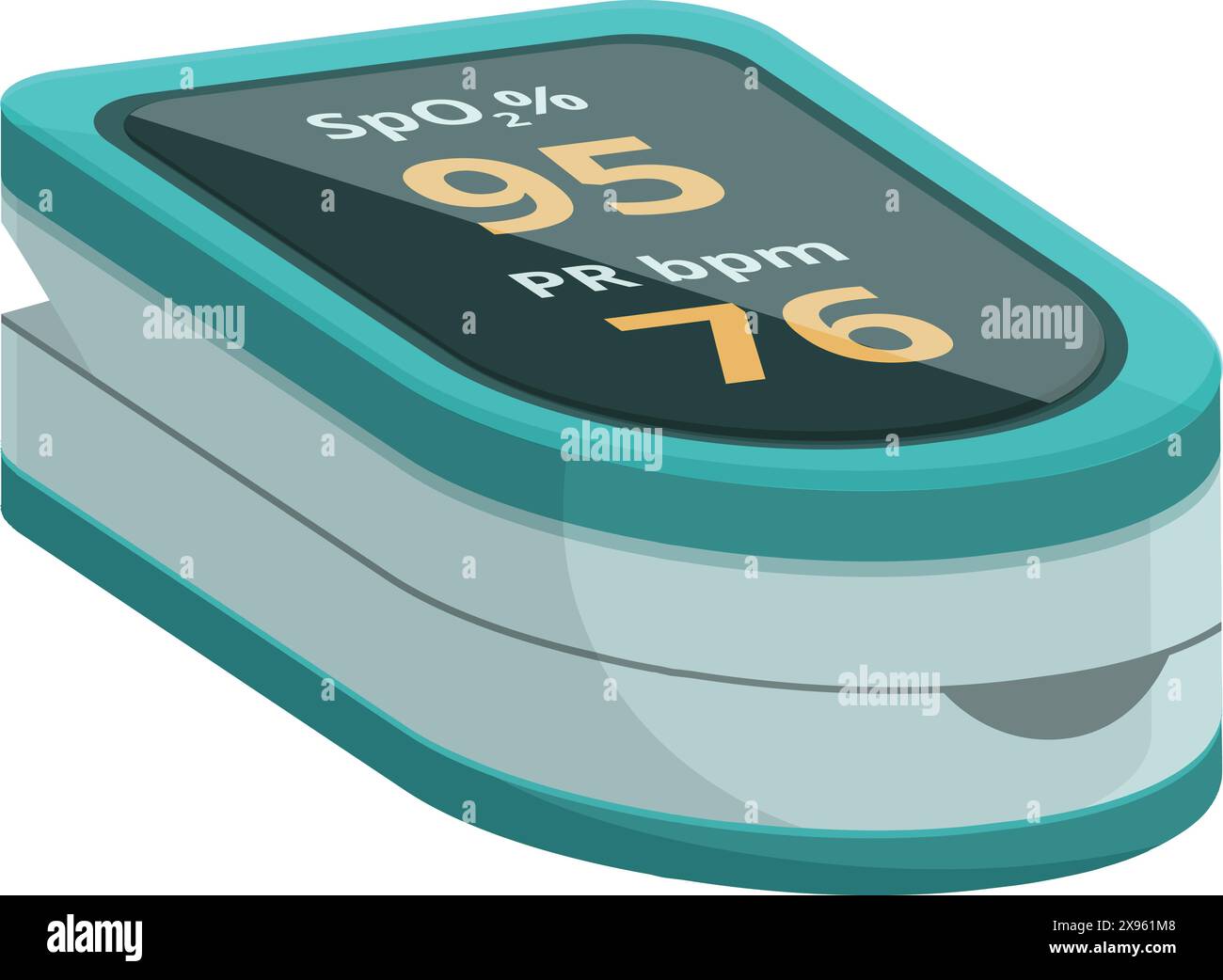 Isometric vector design of a modern pulse oximeter displaying spo2 and ...