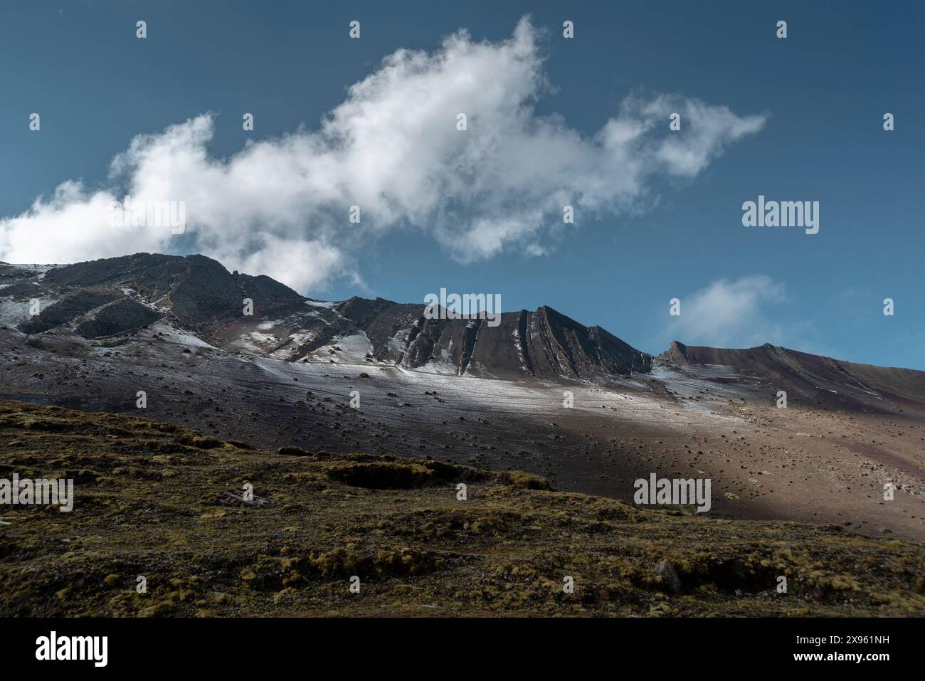 altitude Peruvian Andes landscape with black rocky ridge under blue ...