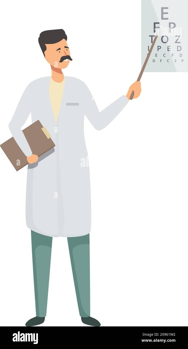 Professional cartoon optometrist holding an eye chart for vision tests ...