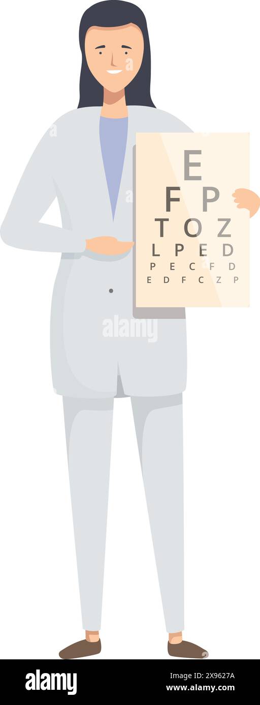 Professional female optometrist stands with an eye test chart, ready ...
