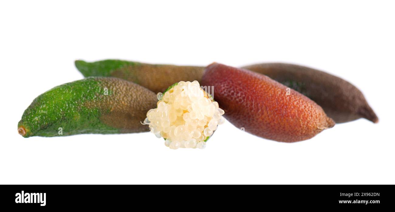 Fresh finger limes isolated on white background. Caviar lime. Fruits ...