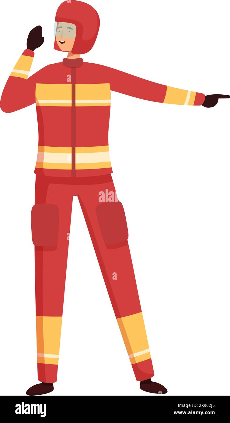 Illustration of a woman firefighter in gear using a radio Stock Vector ...