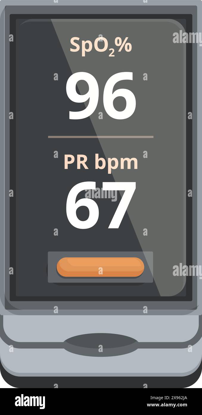 Illustration of a pulse oximeter showing spo2 and pulse rate, medical ...