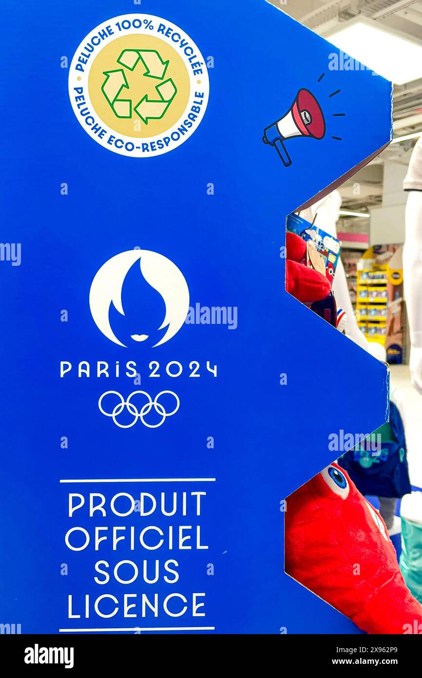 Paris, France. 29th May, 2024. Clothing and souvenirs for the Paris ...