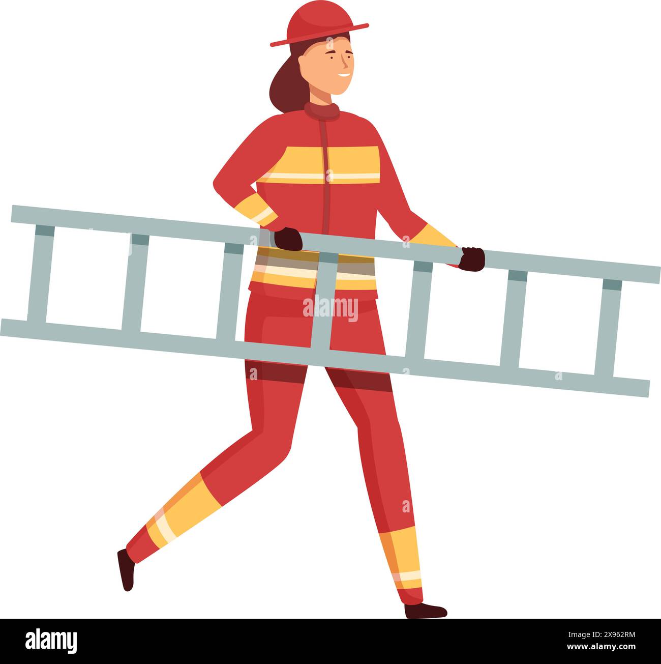 Illustration of a confident woman firefighter in full uniform walking ...