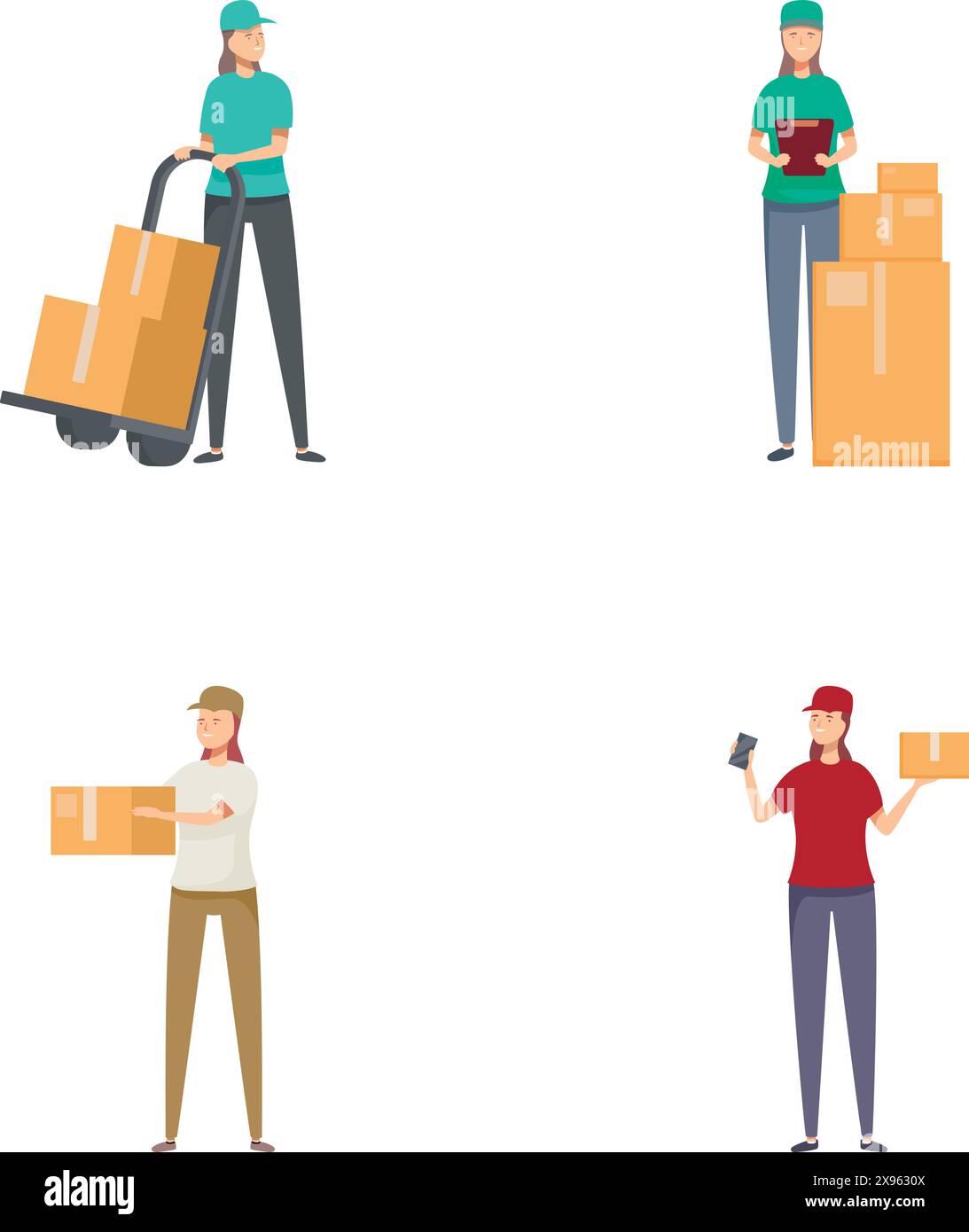 Professional delivery service personnel in uniform, including male and ...