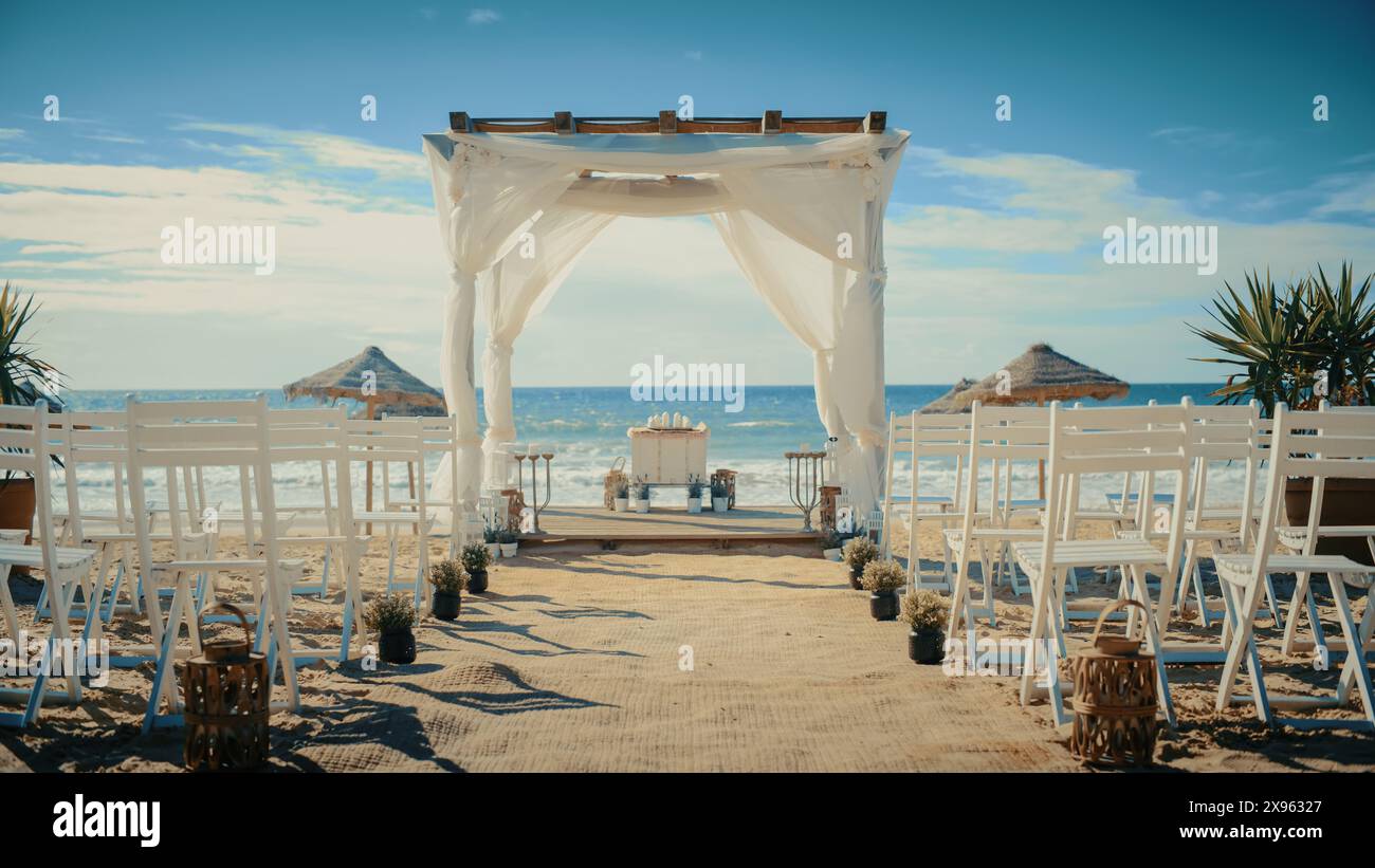 Empty Decorated Outdoors Wedding Venue with Chairs for Official ...