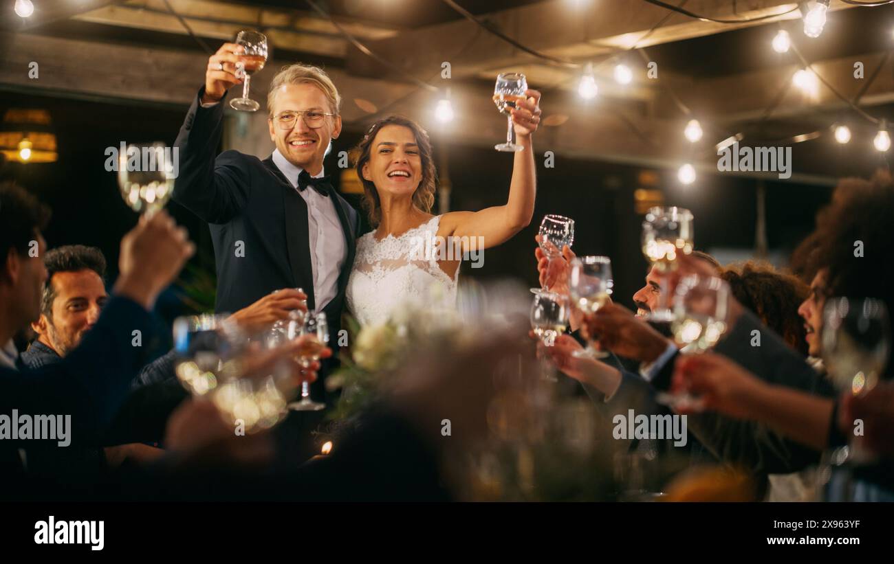 Beautiful Bride and Groom Celebrate Wedding at an Evening Reception ...
