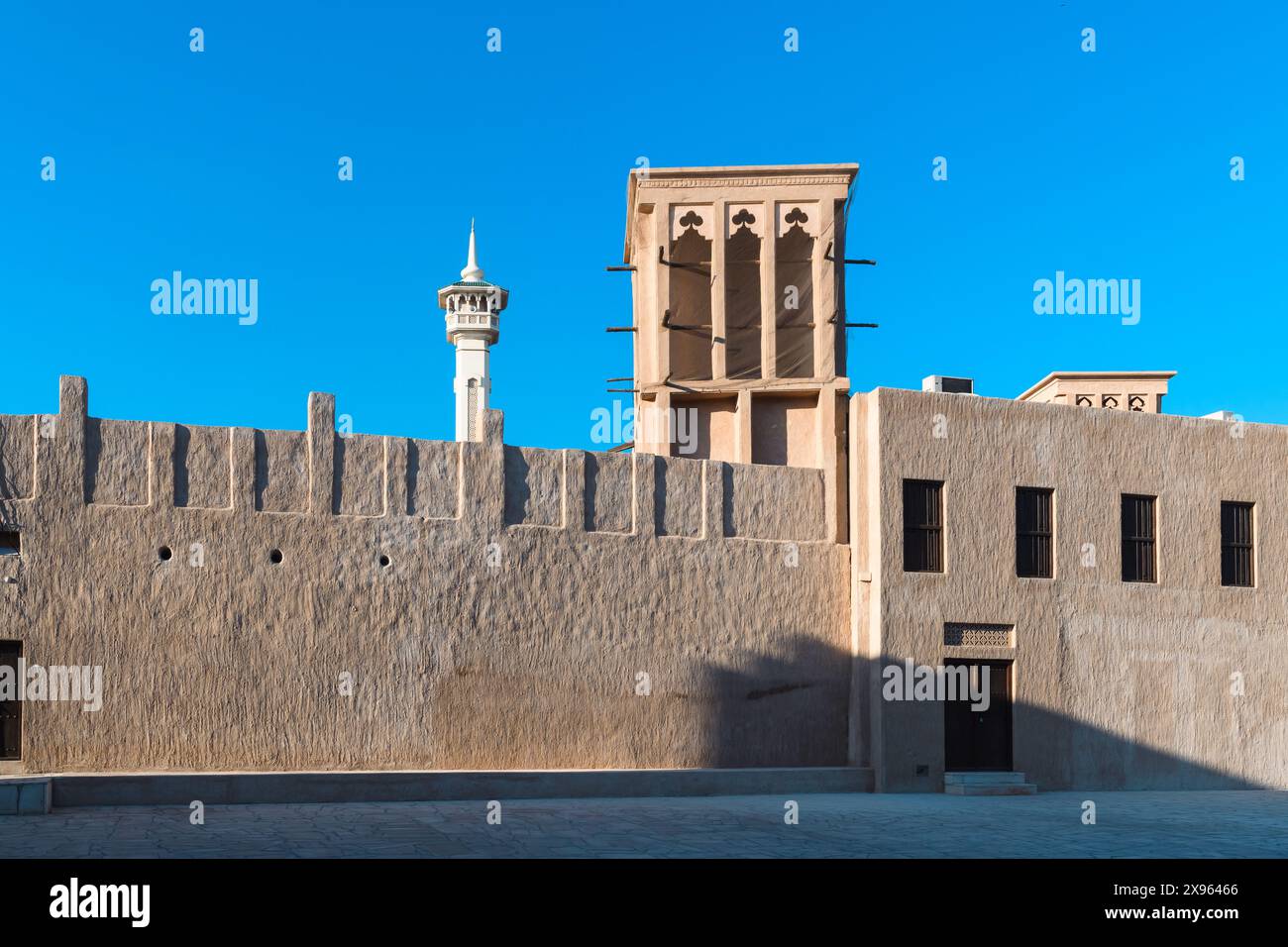 Dubai, UAE - January 6, 2024: A traditional wind tower stands tall in ...