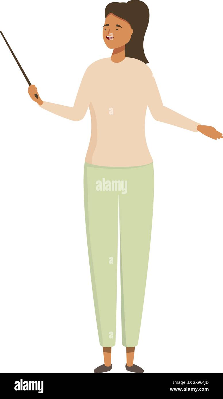 Illustration of a cheerful woman presenting with a pointer stick Stock ...