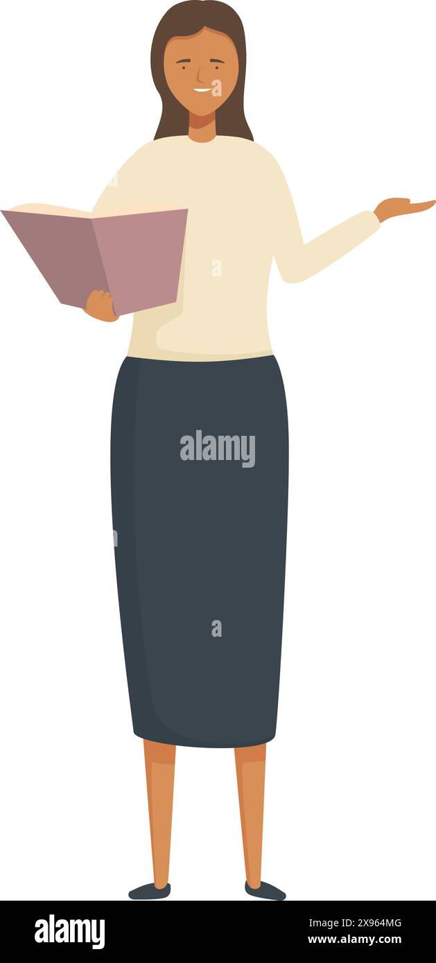 Confident professional woman standing and presenting business documents ...