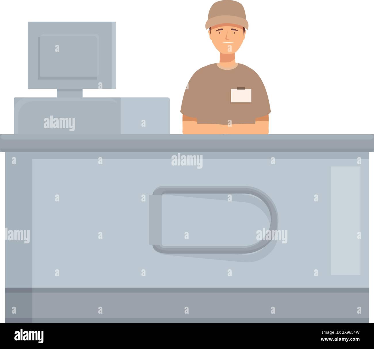Modern cashier at workstation illustration with flat design, standing ...