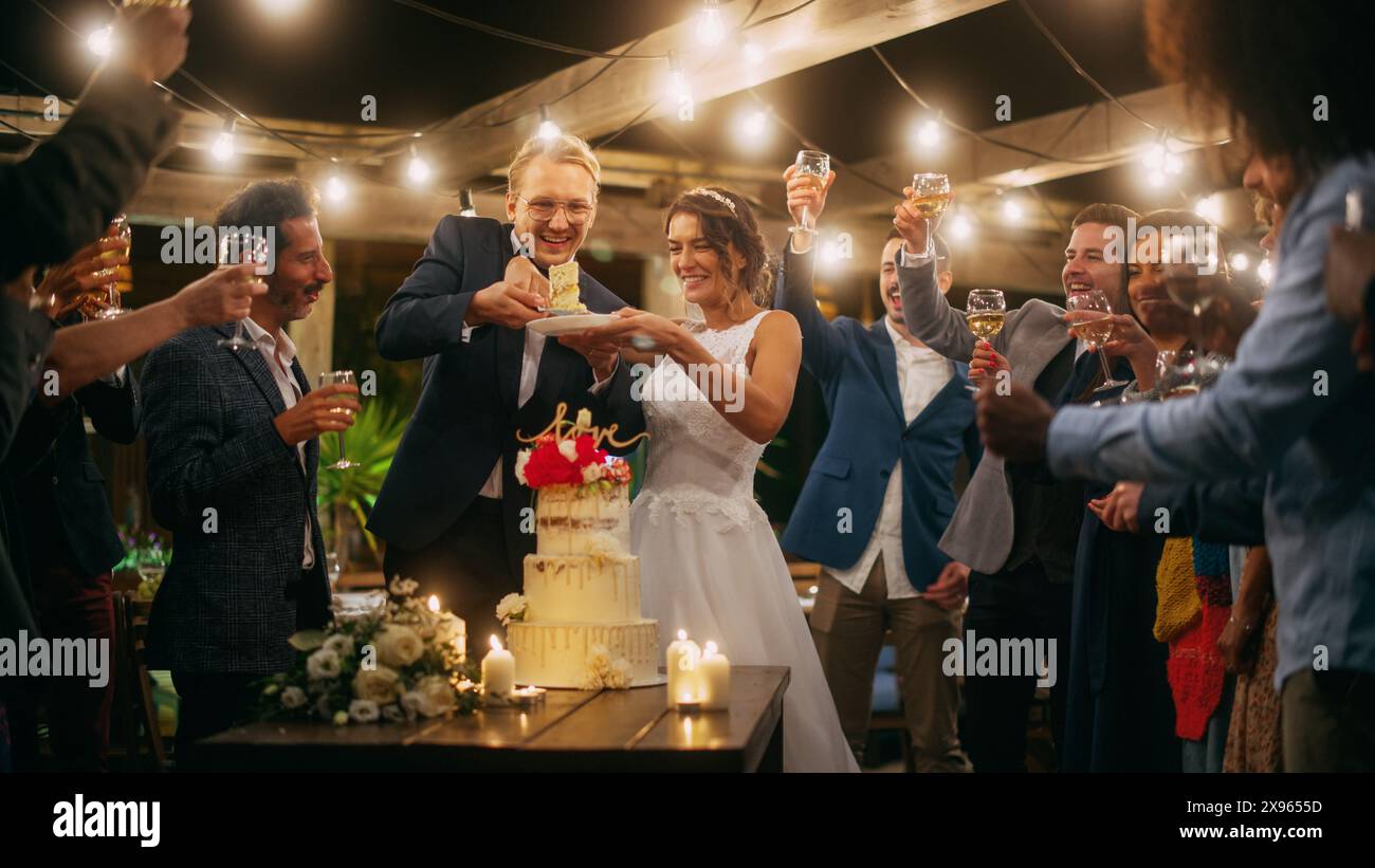 Beautiful Bride and Groom Celebrate Wedding at an Evening Reception ...