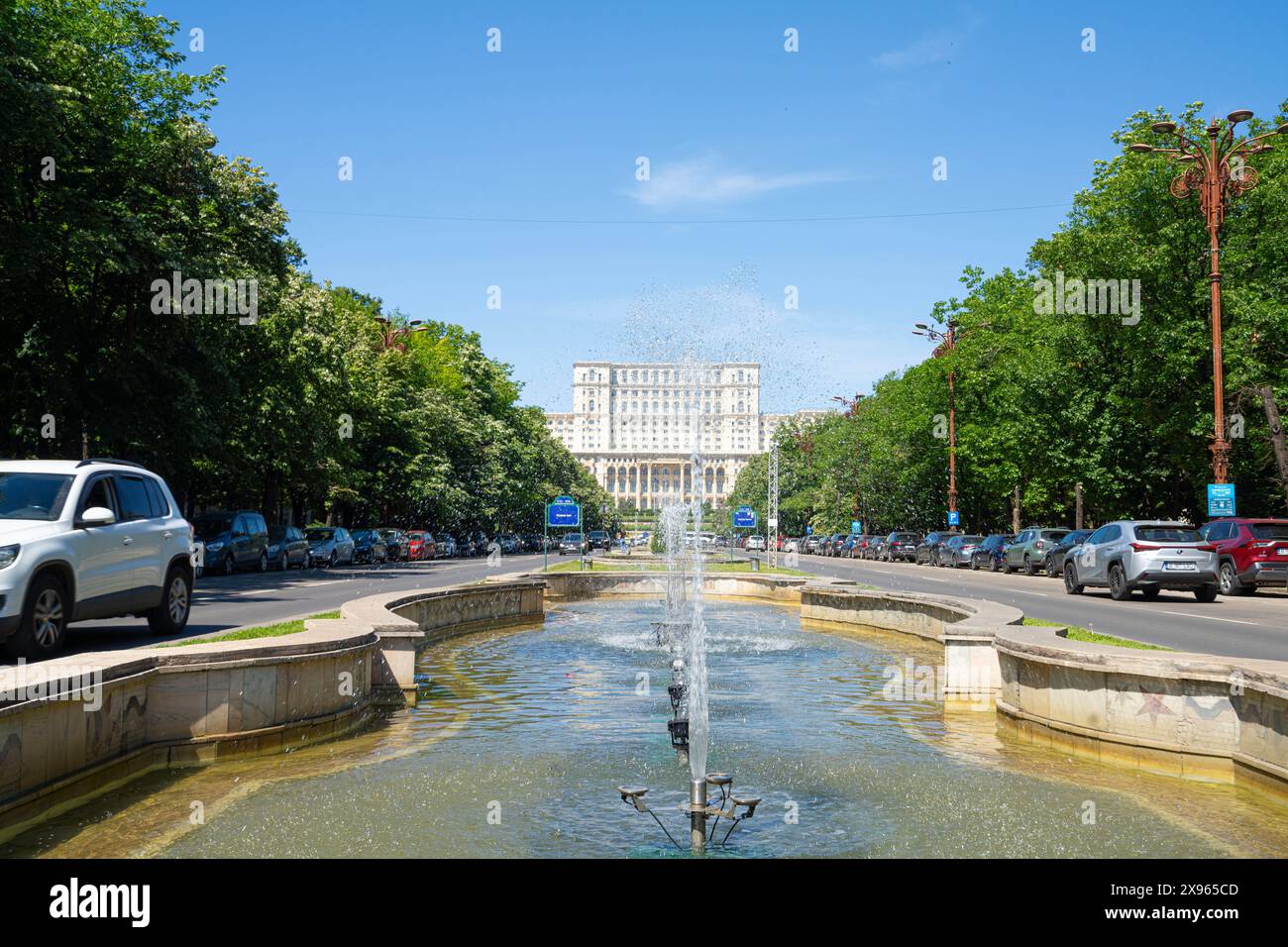 Bucarest, Romania. May 24, 2024. view of the fountains in Unirii ...