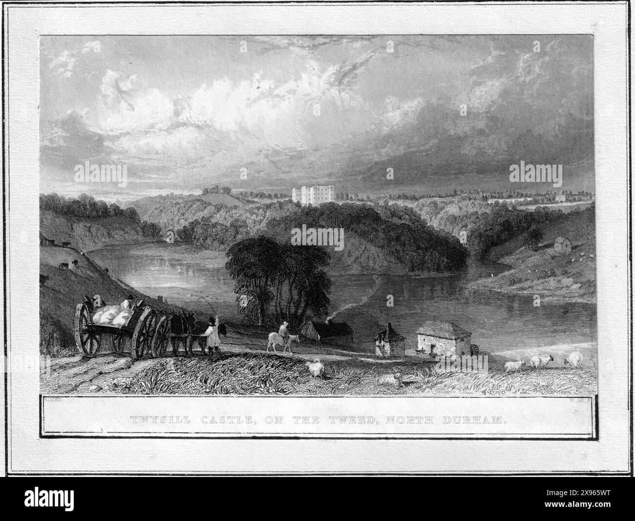 Twysill Castle, North Durham - engraving by William Alexander Le Petit ...