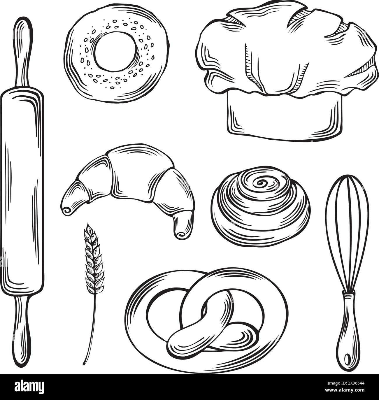 Bakery goods and tools. Vector graphics illustration. Set from ...