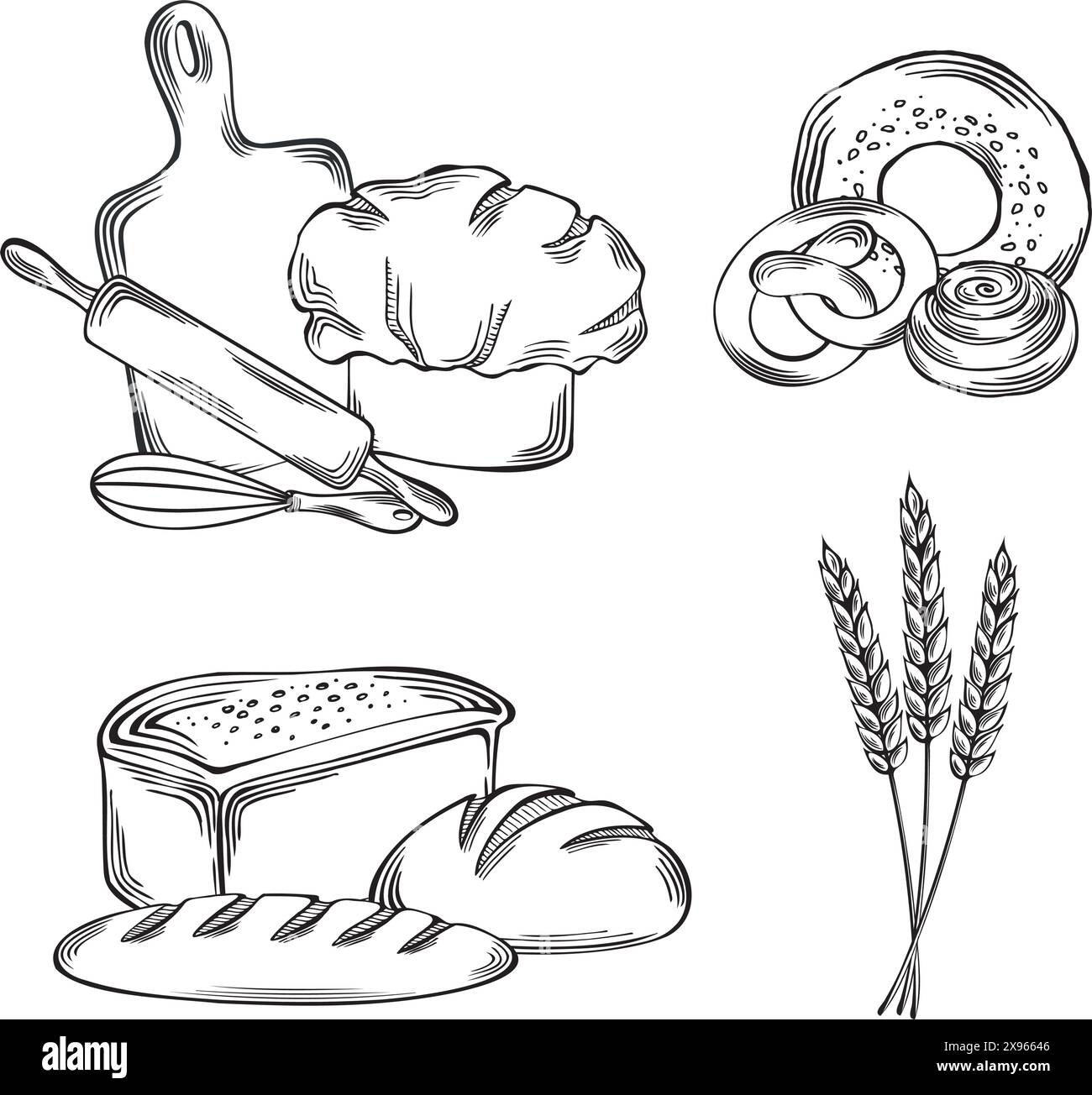 Bakery goods and baking tools. Vector graphics illustration. Set from ...