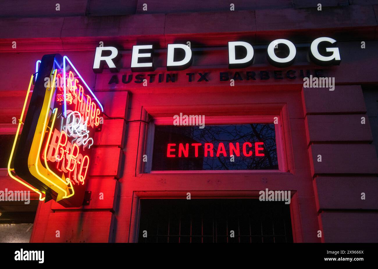 Exterior of Red Dog Saloon lit up at night in Nottingham City ...