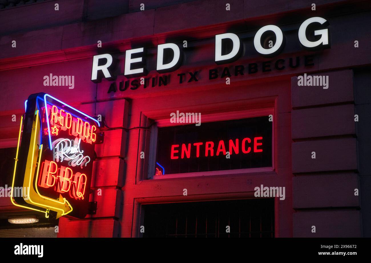 Exterior of Red Dog Saloon lit up at night in Nottingham City ...