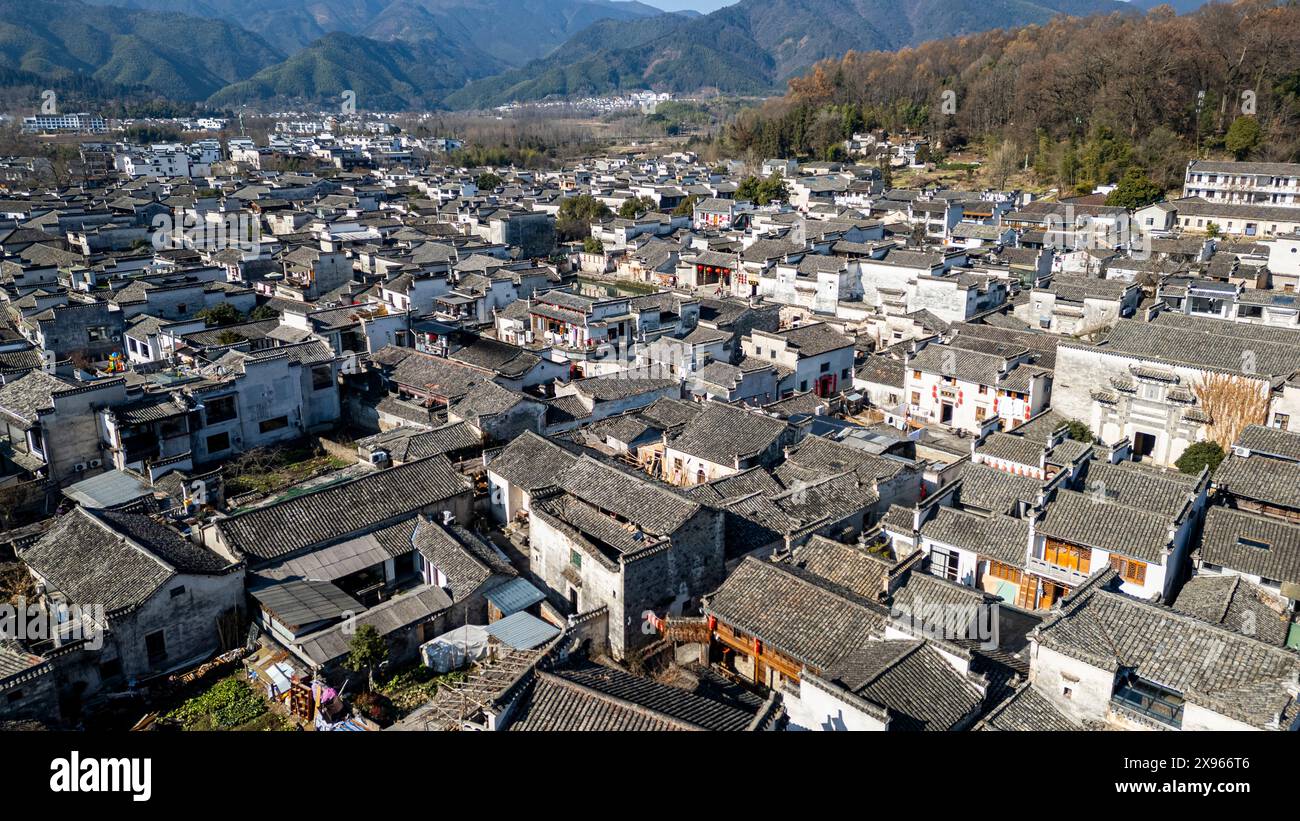 Aerial of Hongcun historical village, UNESCO World Heritage Site ...
