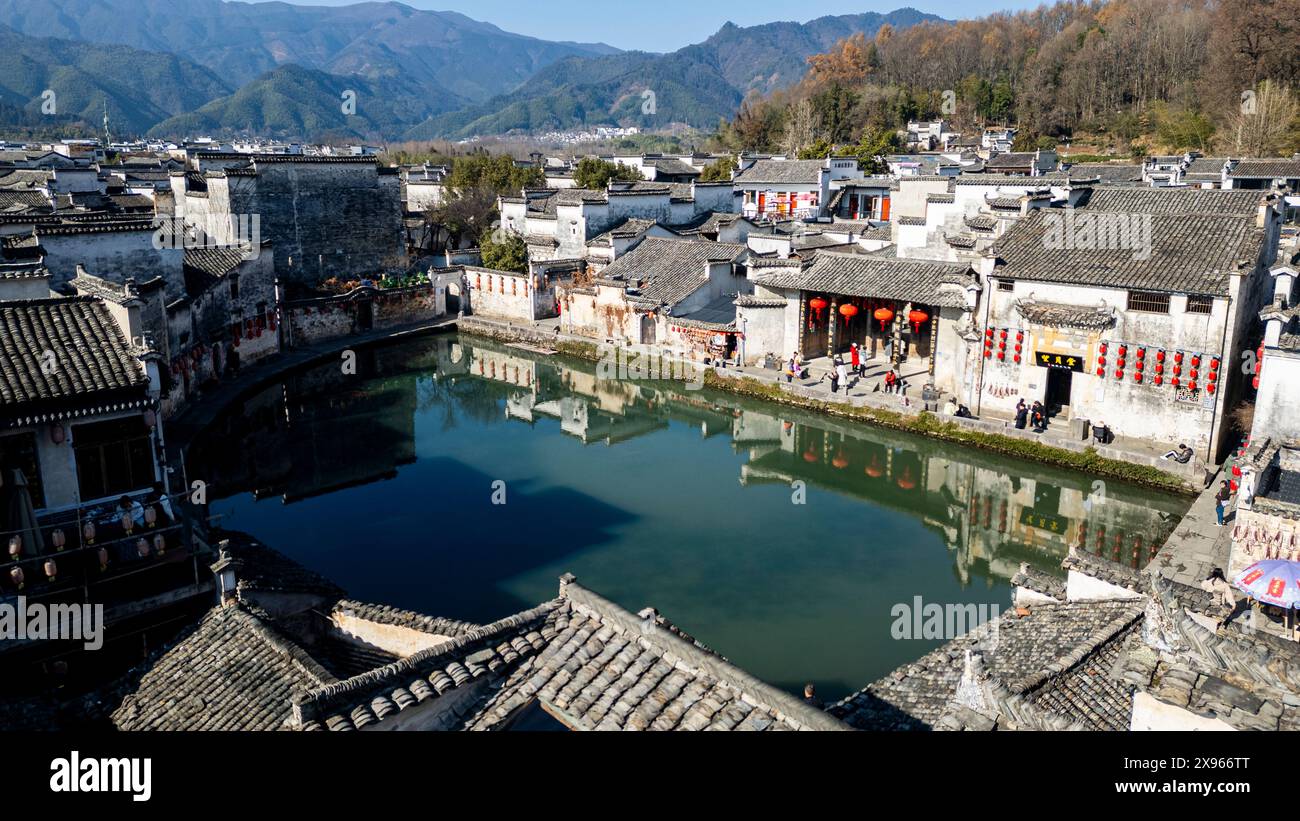 Aerial of Hongcun historical village, UNESCO World Heritage Site ...