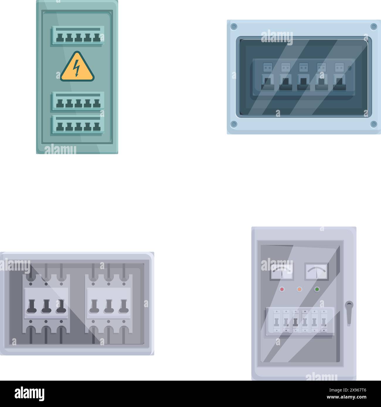 Collection of four isolated electrical panels and breaker boxes for ...
