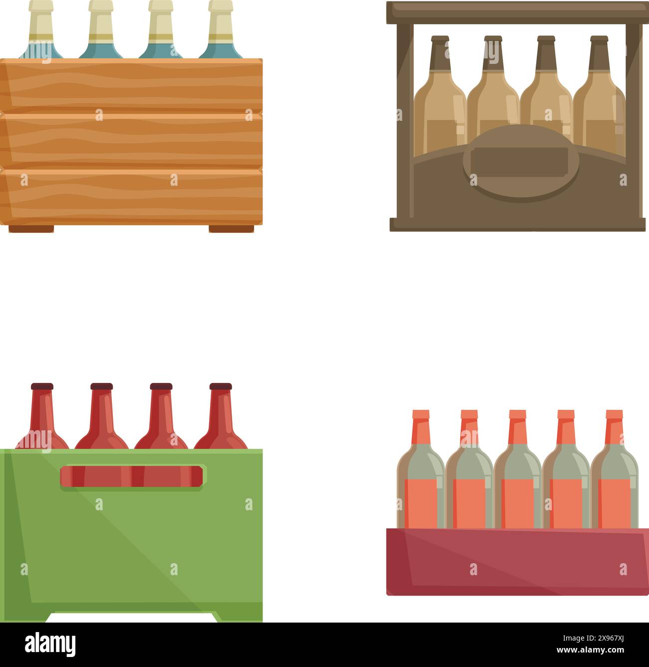 Collection of different styled beer bottle crates and carriers in a ...